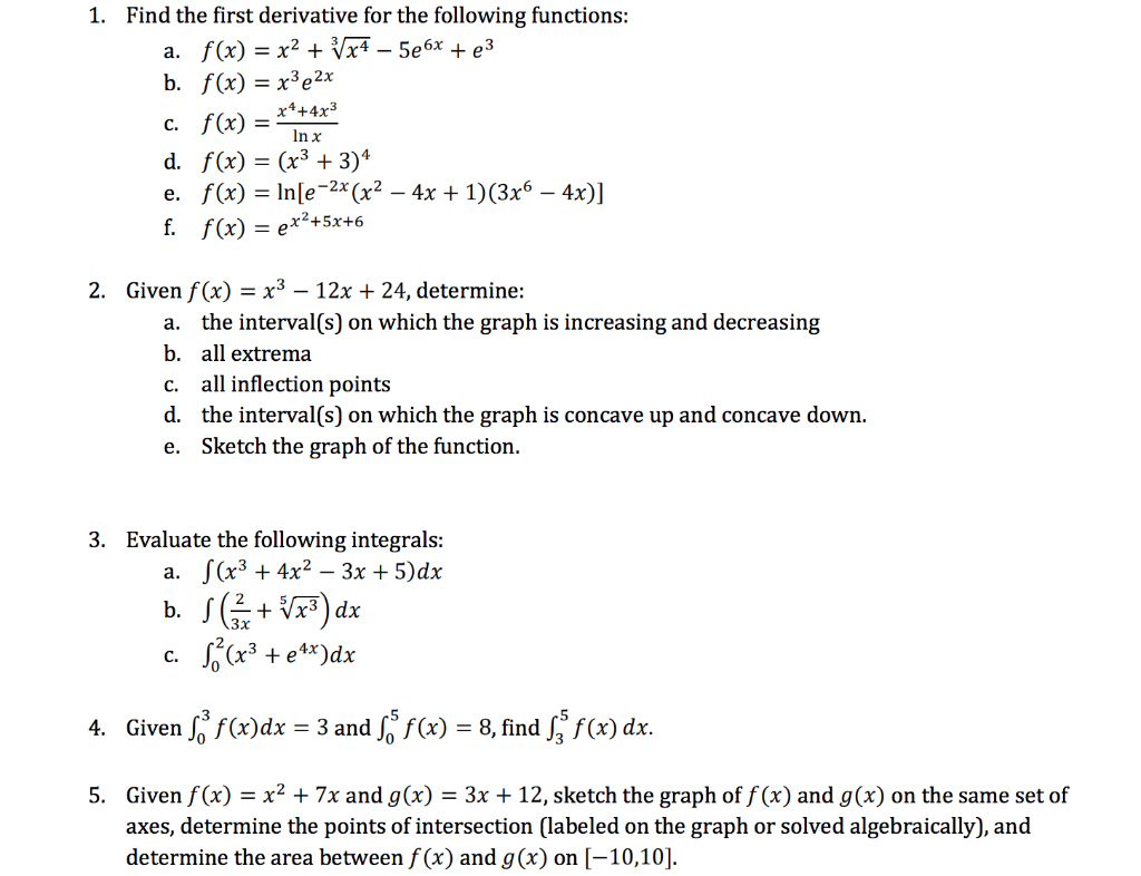 Solved 1. Find the first derivative for the following | Chegg.com