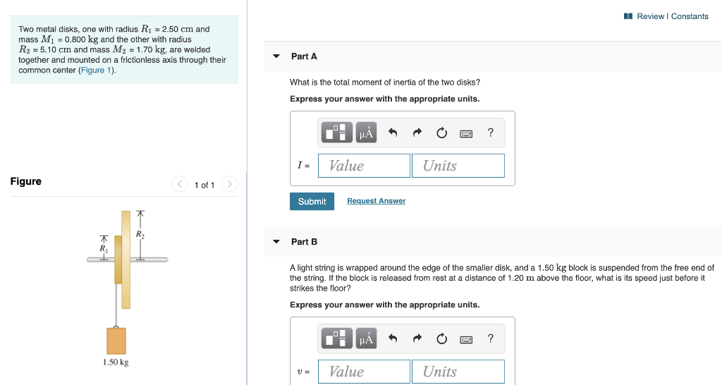 Solved Review I Constants Two metal disks, one with radius | Chegg.com