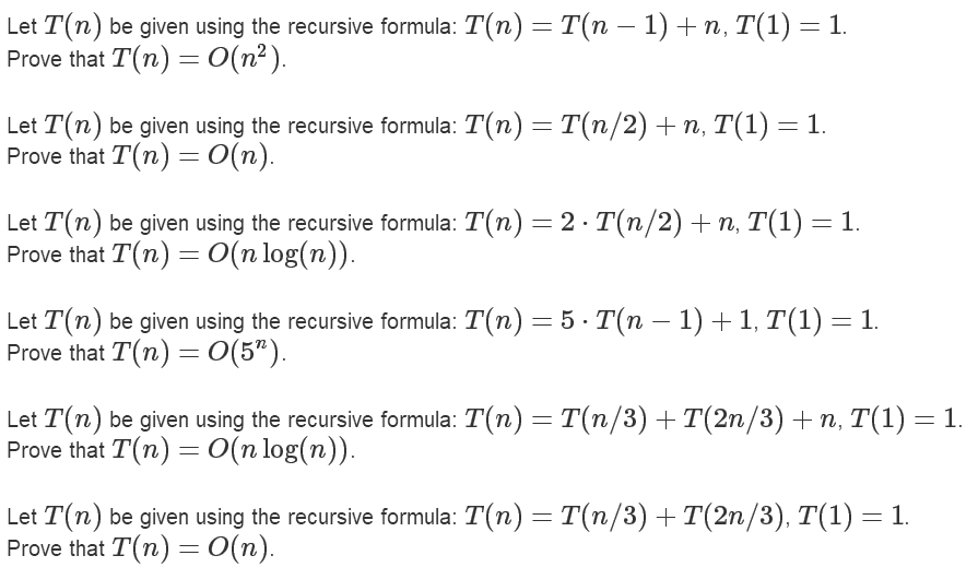 Solved Let T(n) be given using the recursive formula: | Chegg.com