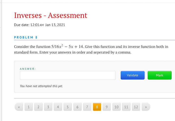 Solved Inverses - Assessment Due date: 12:01 AM Jan 13, 2021 | Chegg.com