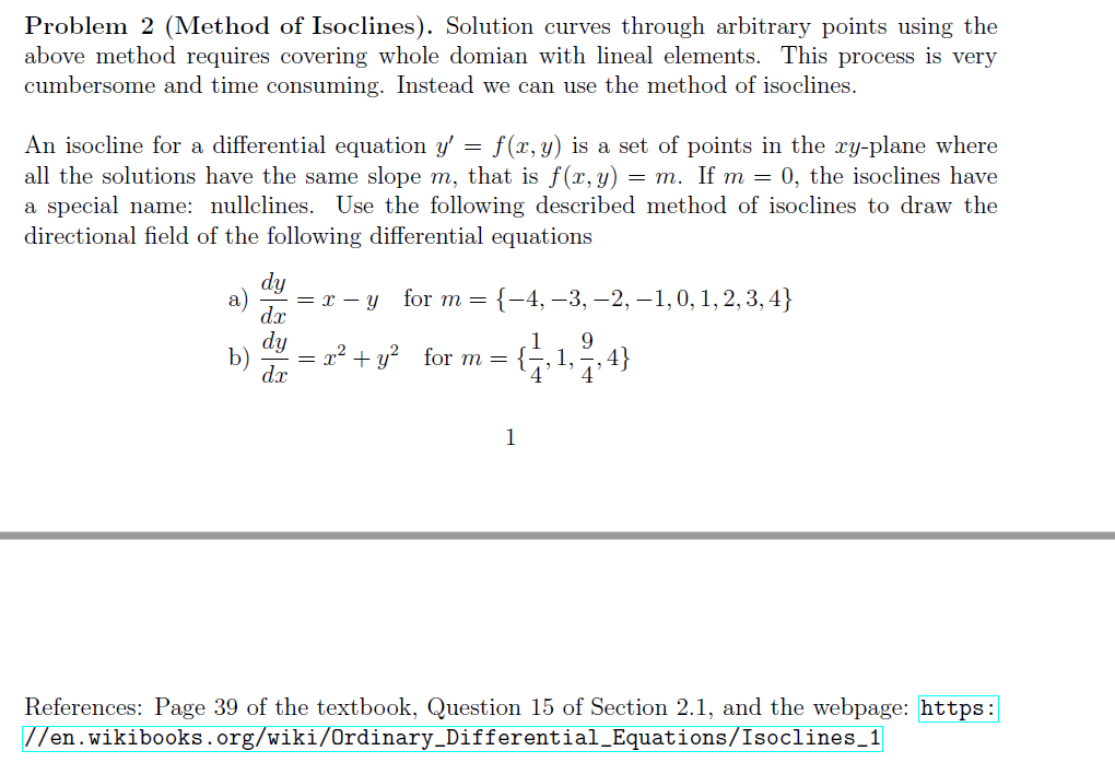 Problem 2 (Method of Isoclines). Solution curves | Chegg.com