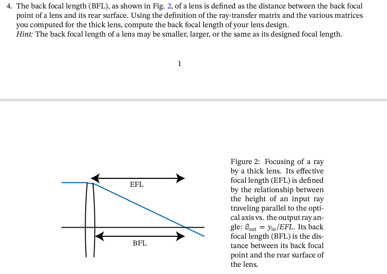 Solved 4. The back focal length (BFL), as shown in Fig. 2, | Chegg.com