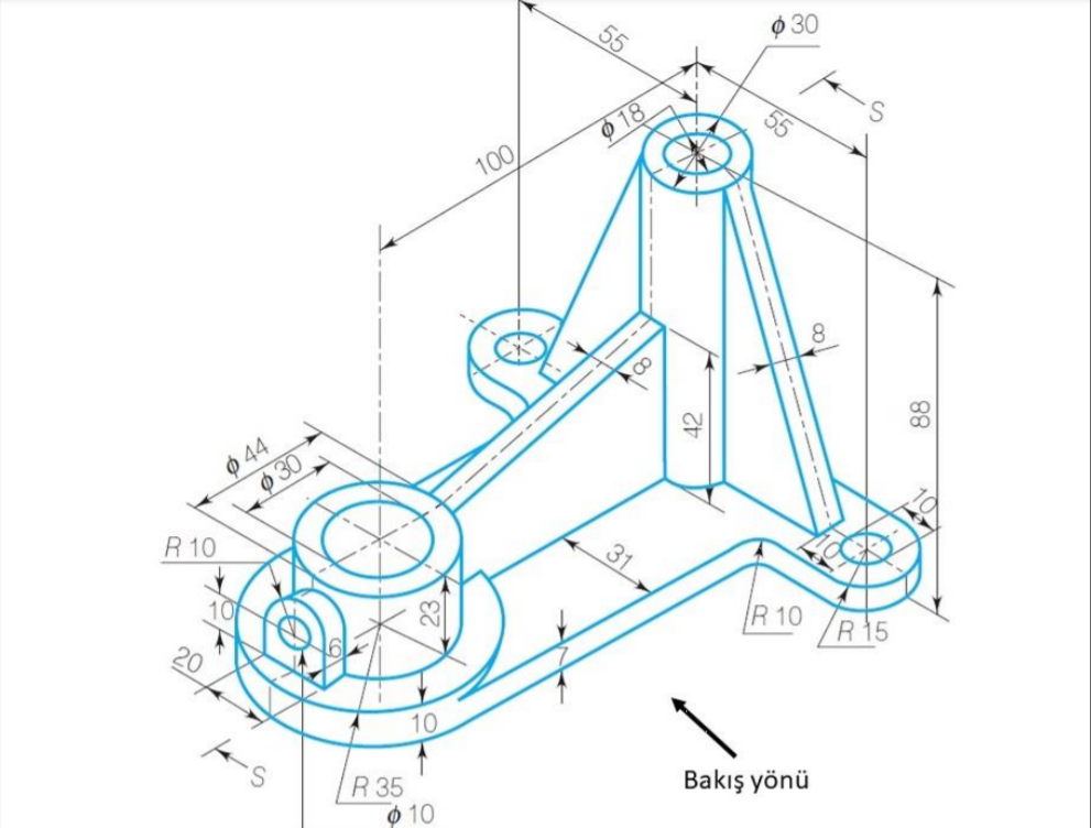 Solved Draw three views of the part whose technical drawing | Chegg.com
