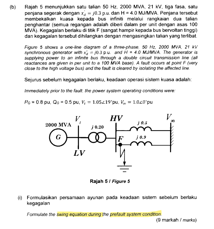 Rajah 5 menunjukkan satu talian 50 Hz,2000 MVA, 21kV, | Chegg.com