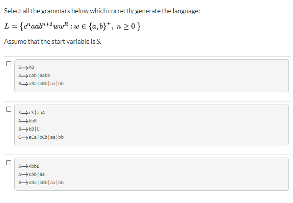 Solved Select all the grammars below which correctly | Chegg.com Solved Select all the grammars below which correctly | Chegg.com