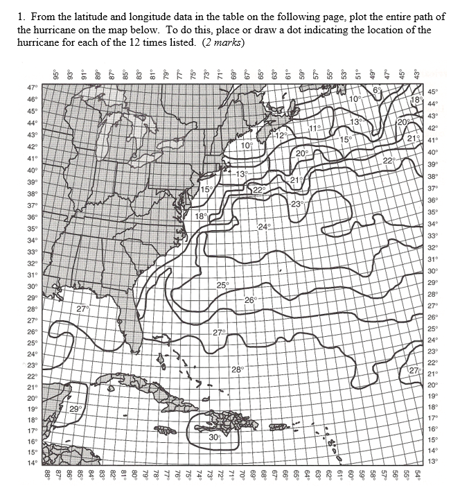 Solved 1. From the latitude and longitude data in the table | Chegg.com