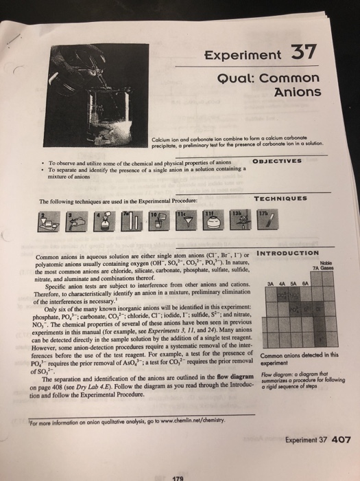 Experiment 37 Qual: Common Anions Colcium ion and | Chegg.com