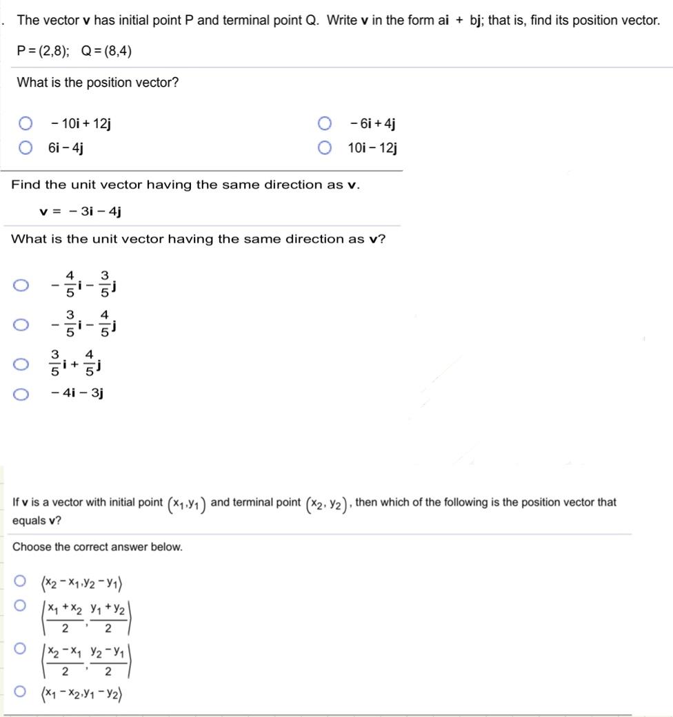 Solved The vector v has initial point P and terminal point | Chegg.com