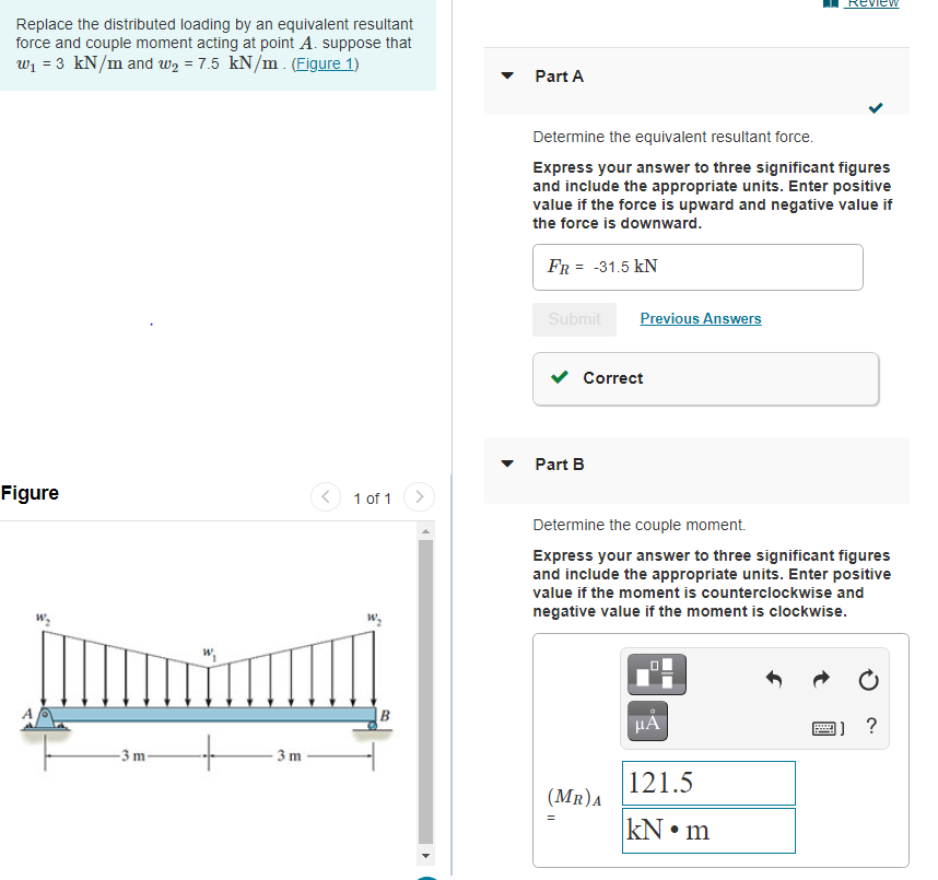 Solved REVIEW Replace the distributed loading by an | Chegg.com