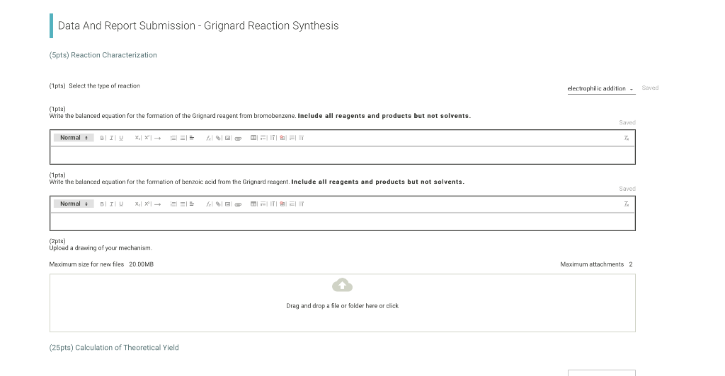 Solved Data And Report Submission - Grignard Reaction | Chegg.com
