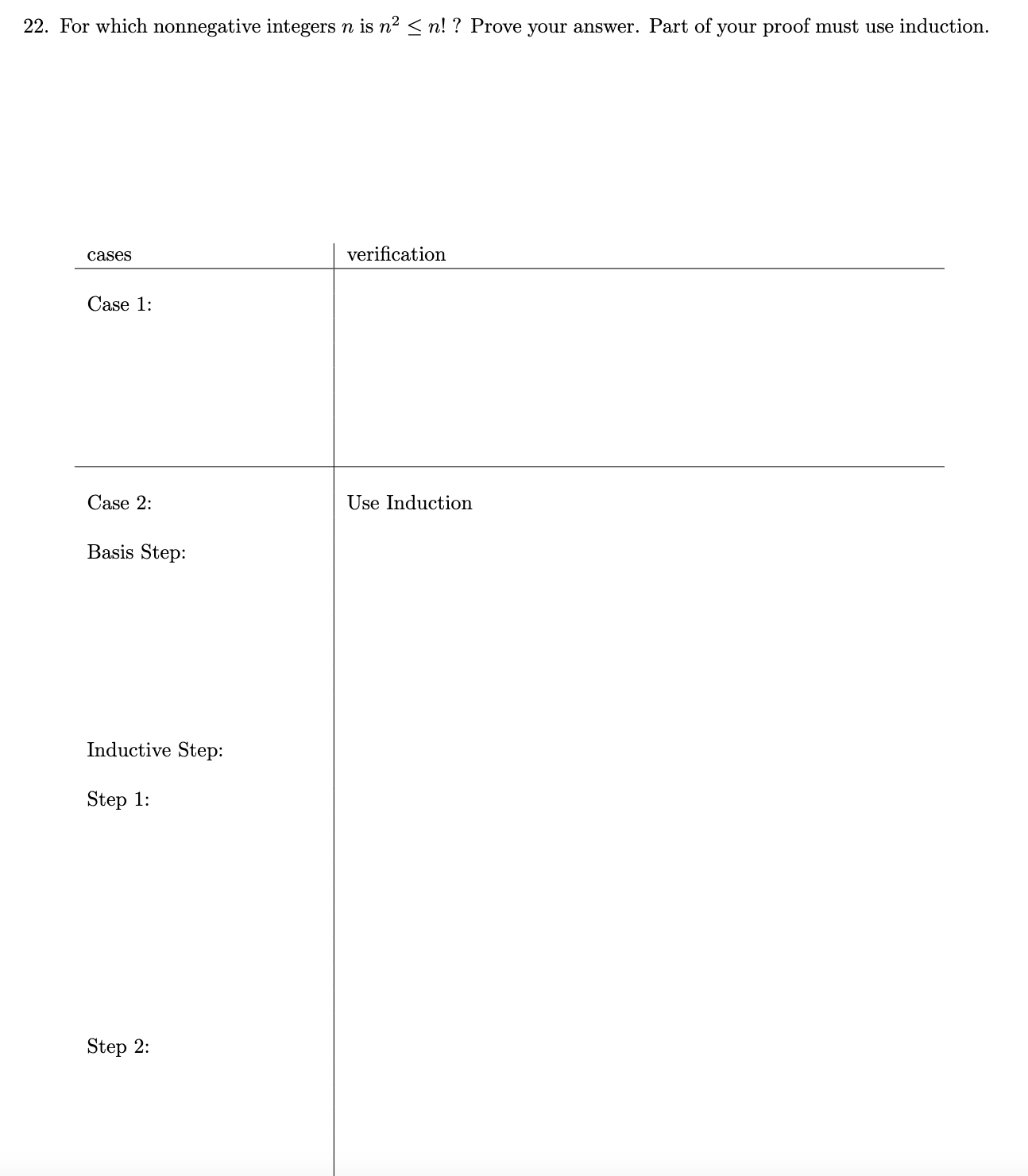Solved 22. For which nonnegative integers n is n2≤n ! ? | Chegg.com