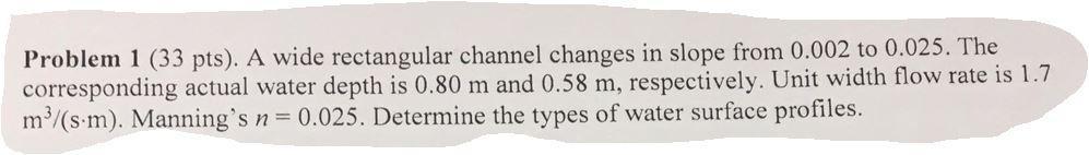 Solved Problem 1 (33 pts). A wide rectangular channel | Chegg.com