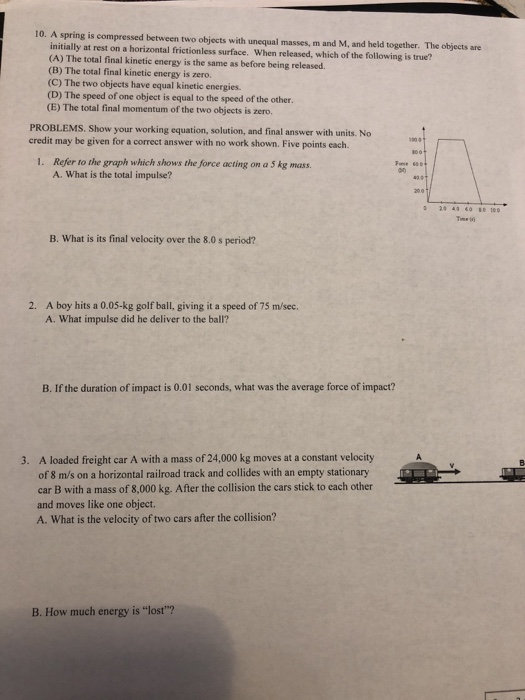 Solved 10. A spring is compressed between two objects with | Chegg.com