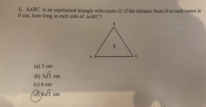 Solved 1· A4BC is an equilateral triangle with center O. | Chegg.com