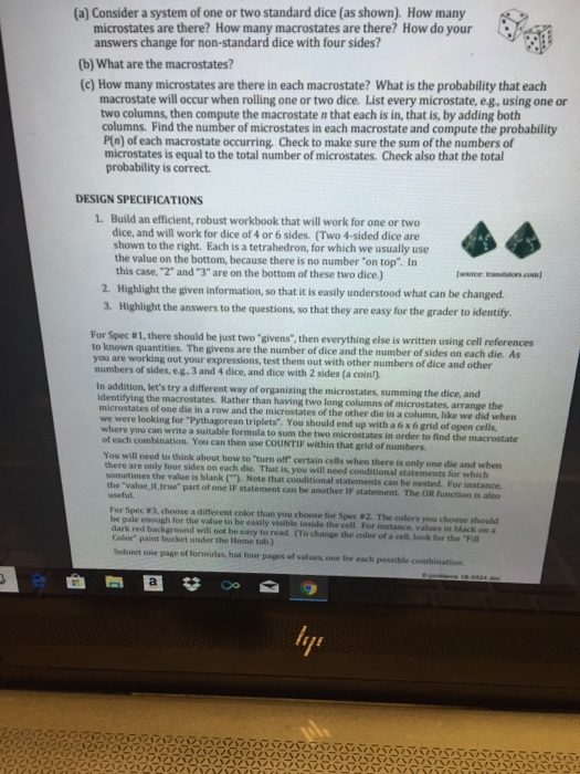 Solved (a) Consider a system of one or two standard dice (as | Chegg.com