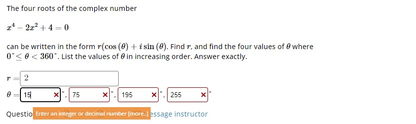 Solved The four roots of the complex number x4−2x2+4=0 can | Chegg.com