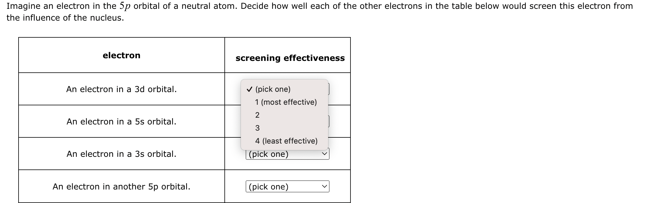 Solved Imagine an electron in the 5p orbital of a neutral | Chegg.com