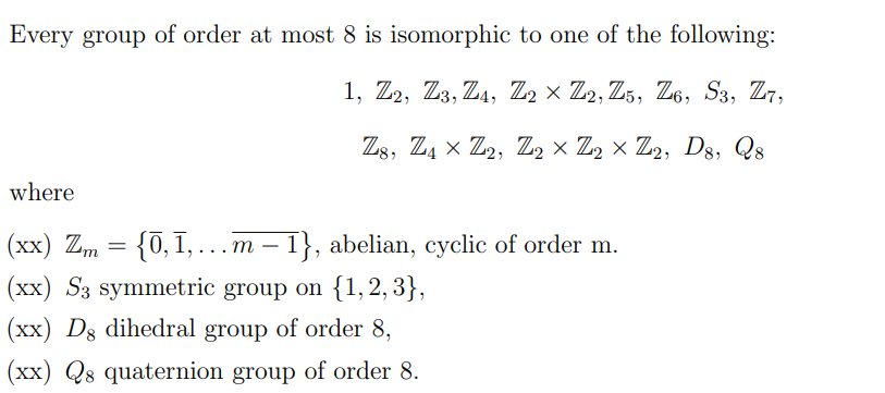 Solved The exponent groups of order up to 8 are listed | Chegg.com