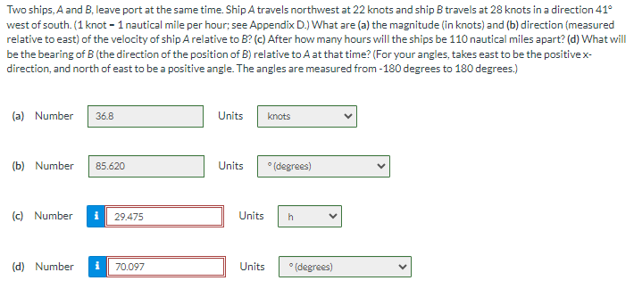 Solved Two ships, A and B, leave port at the same time. Ship | Chegg.com