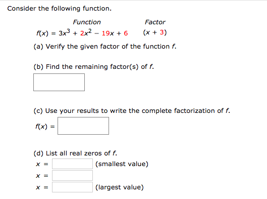 Solved Consider the following function. Function Factor f(x) | Chegg.com