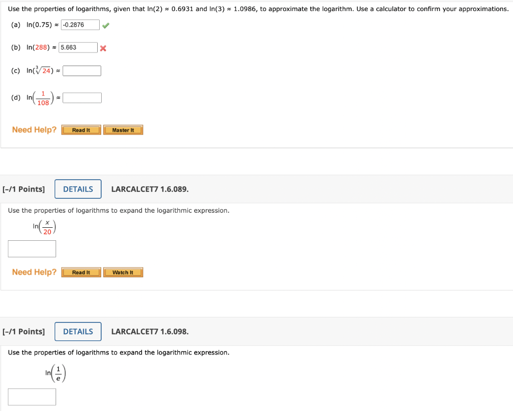 Solved Use the properties of logarithms, given that | Chegg.com