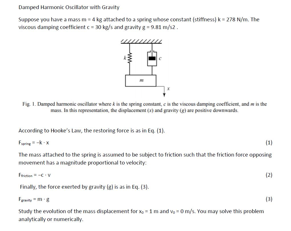 Solved Damped Harmonic Oscillator with Gravity Suppose you | Chegg.com