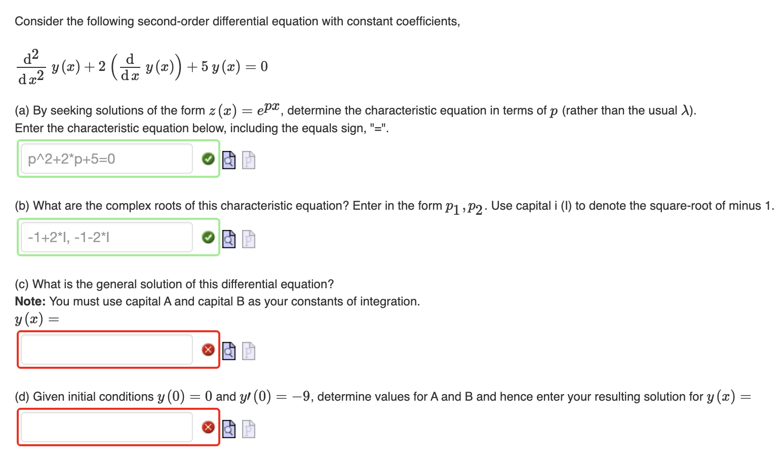Solved Consider The Following Second Order Differential