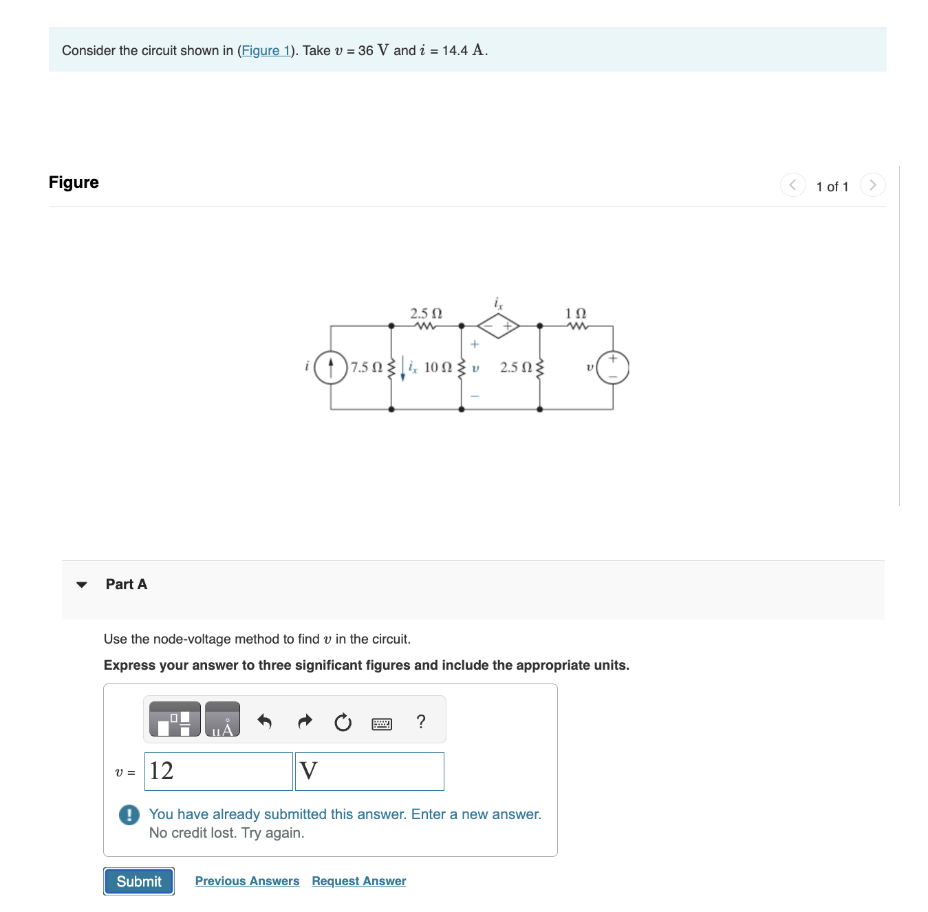 Solved Consider the circuit shown in (Figure 1). Take v=36 V | Chegg.com