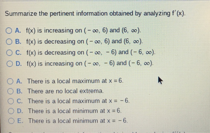 Solved x + 6 Summarize the pertinent information obtained by | Chegg.com