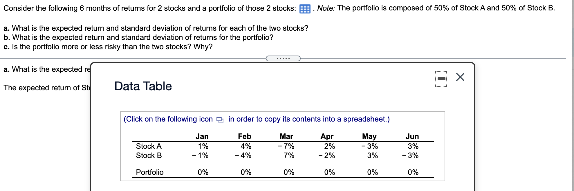 Solved Consider the following 6 months of returns for 2 | Chegg.com