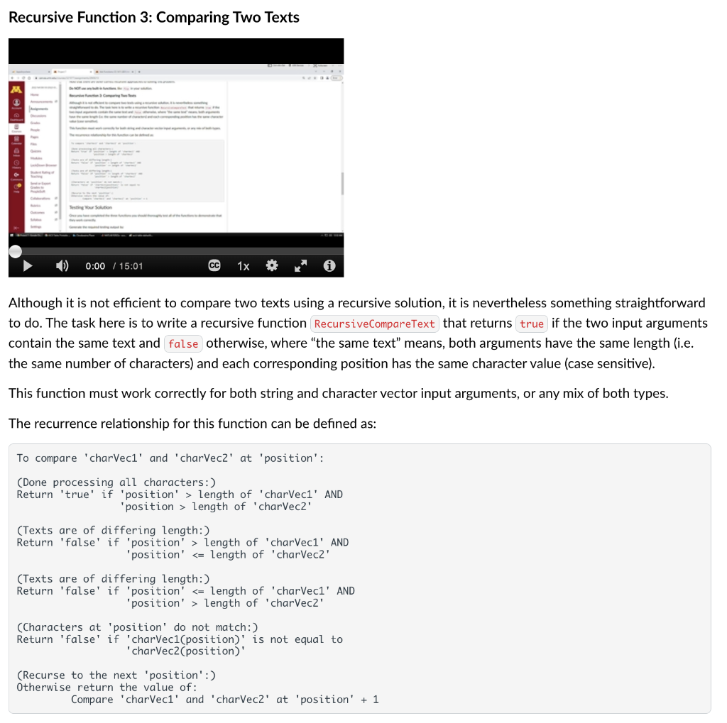 Solved Recursive Function 3: Comparing Two Texts Although it | Chegg.com