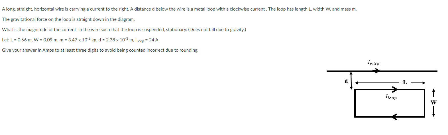 Solved A long, straight, horizontal wire is carrying a | Chegg.com