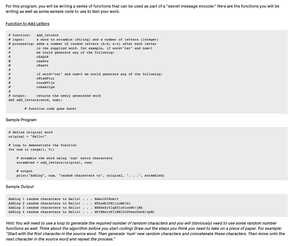 Solved For this program, you will be writing a series of | Chegg.com