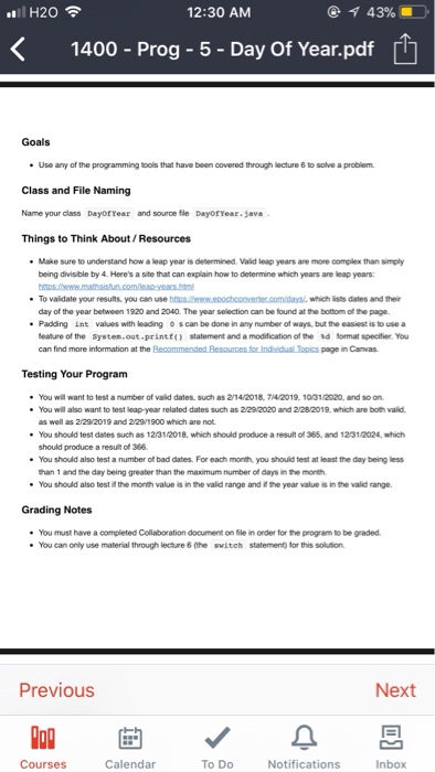 Solved "11 H20令 12:30 AM 1400-Prog-5-Day Of Year.pdf | Chegg.com
