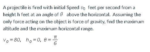 Solved A projectile is fired with initial Speed vo feet per | Chegg.com
