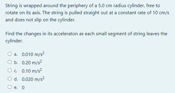 Solved String is wrapped around the periphery of a 5.0 cm | Chegg.com
