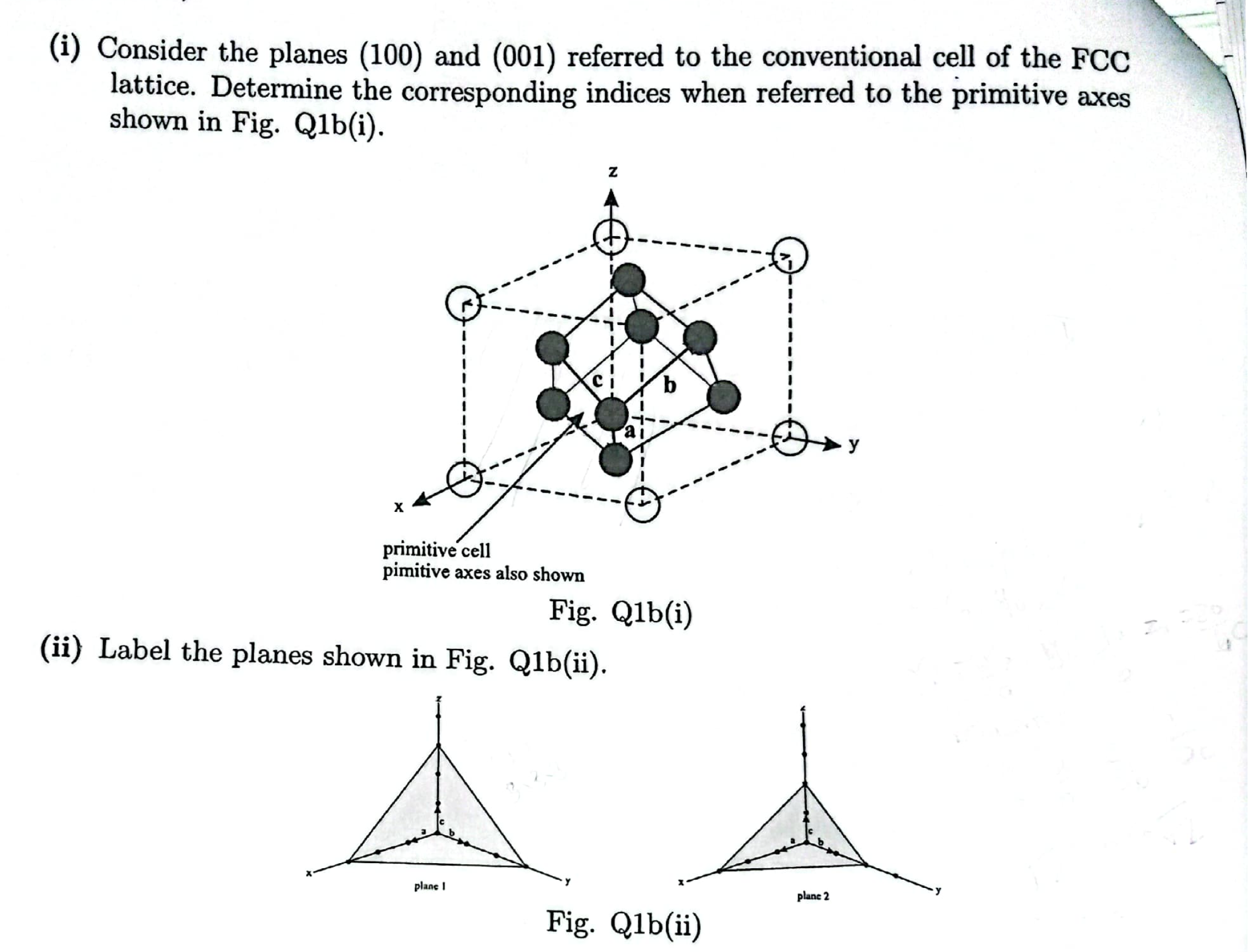 Solved (i) ﻿Consider the planes (100) ﻿and (001) ﻿referred | Chegg.com