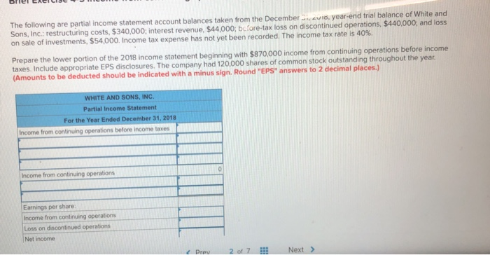 Solved The following are partial income statement account | Chegg.com