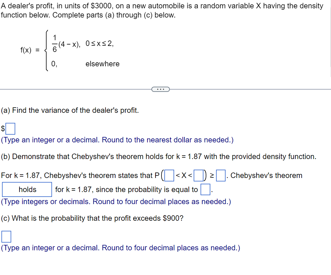 Solved A dealer's profit, in units of $3000, on a new | Chegg.com