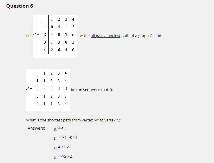 Solved Question 6 4 1 0 4 1 2 Let D= 2 4 0 3 6 be the all | Chegg.com