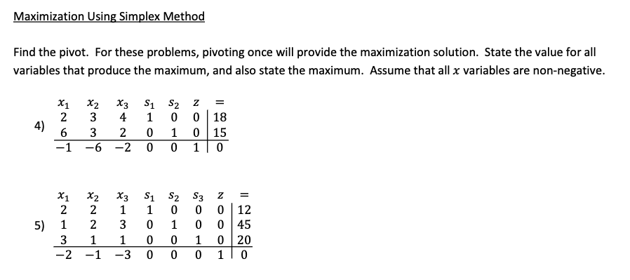 Solved Maximization Using Simplex Method Find the pivot. For | Chegg.com