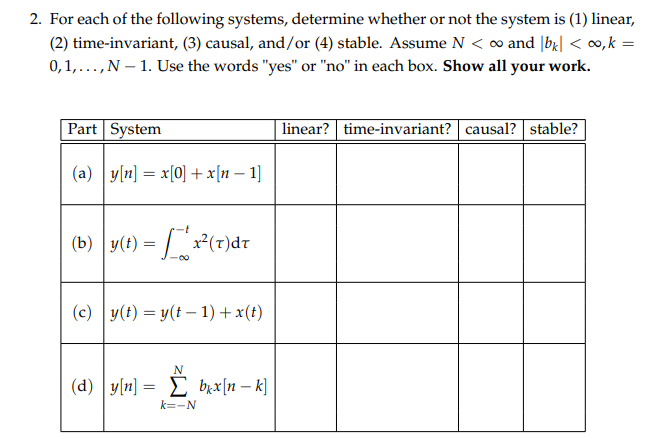 Solved 2. For each of the following systems, determine | Chegg.com