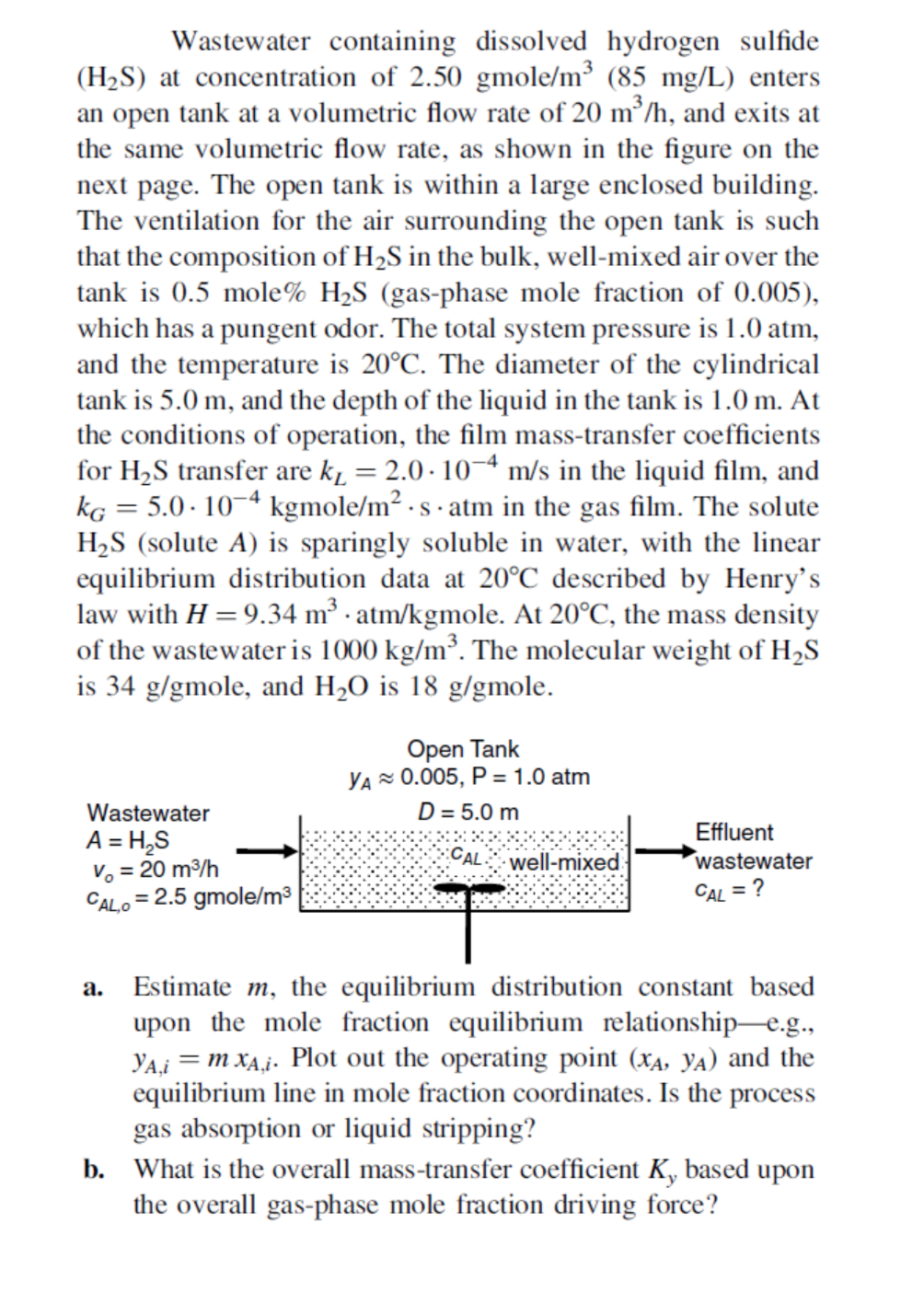 Solved Wastewater containing dissolved hydrogen sulfide | Chegg.com