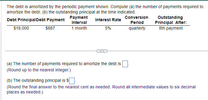 Solved The debt is amortized by the periodic payment shown. | Chegg.com