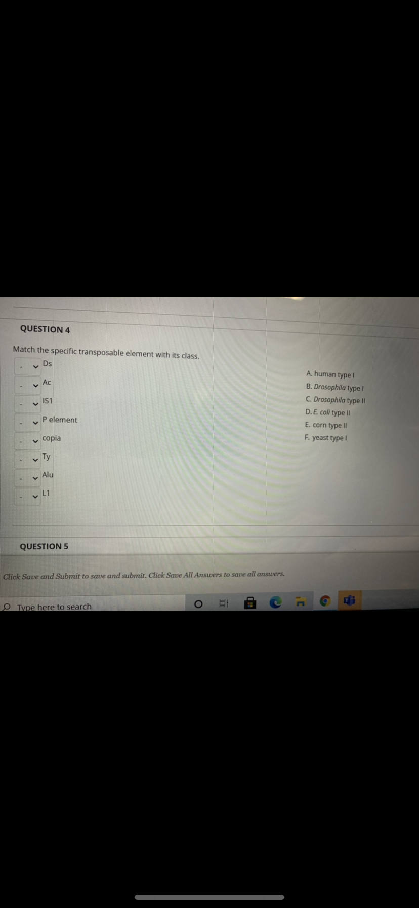 Solved QUESTION 4 Match the specific transposable element | Chegg.com