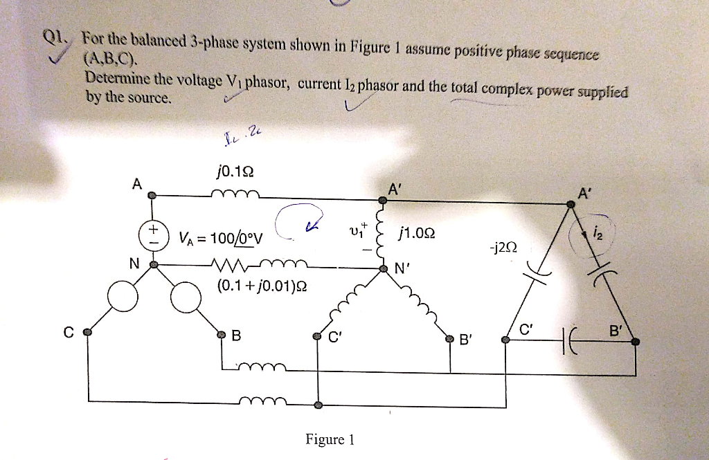 Solved Q1. For the balanced 3-phase system shown in Figure 1 | Chegg.com