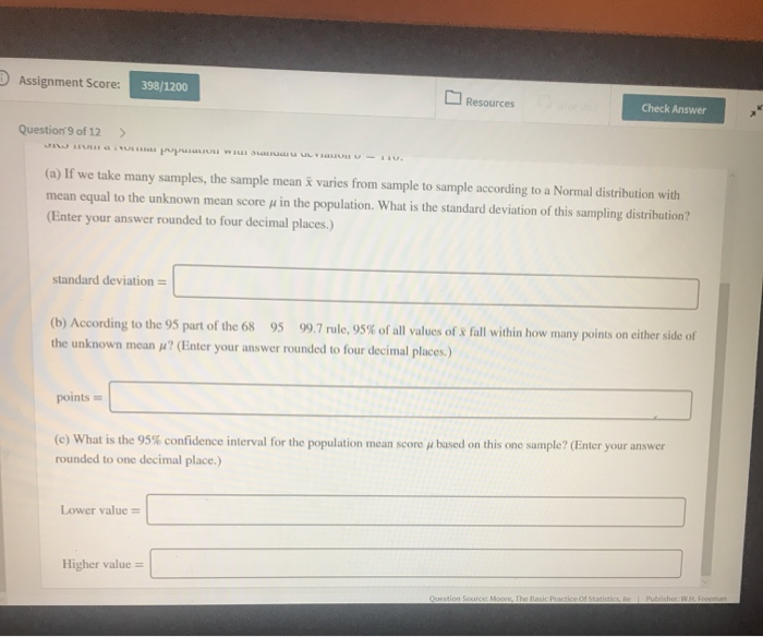 Solved Assignment Score: 398/1200 Resources Check Answer | Chegg.com