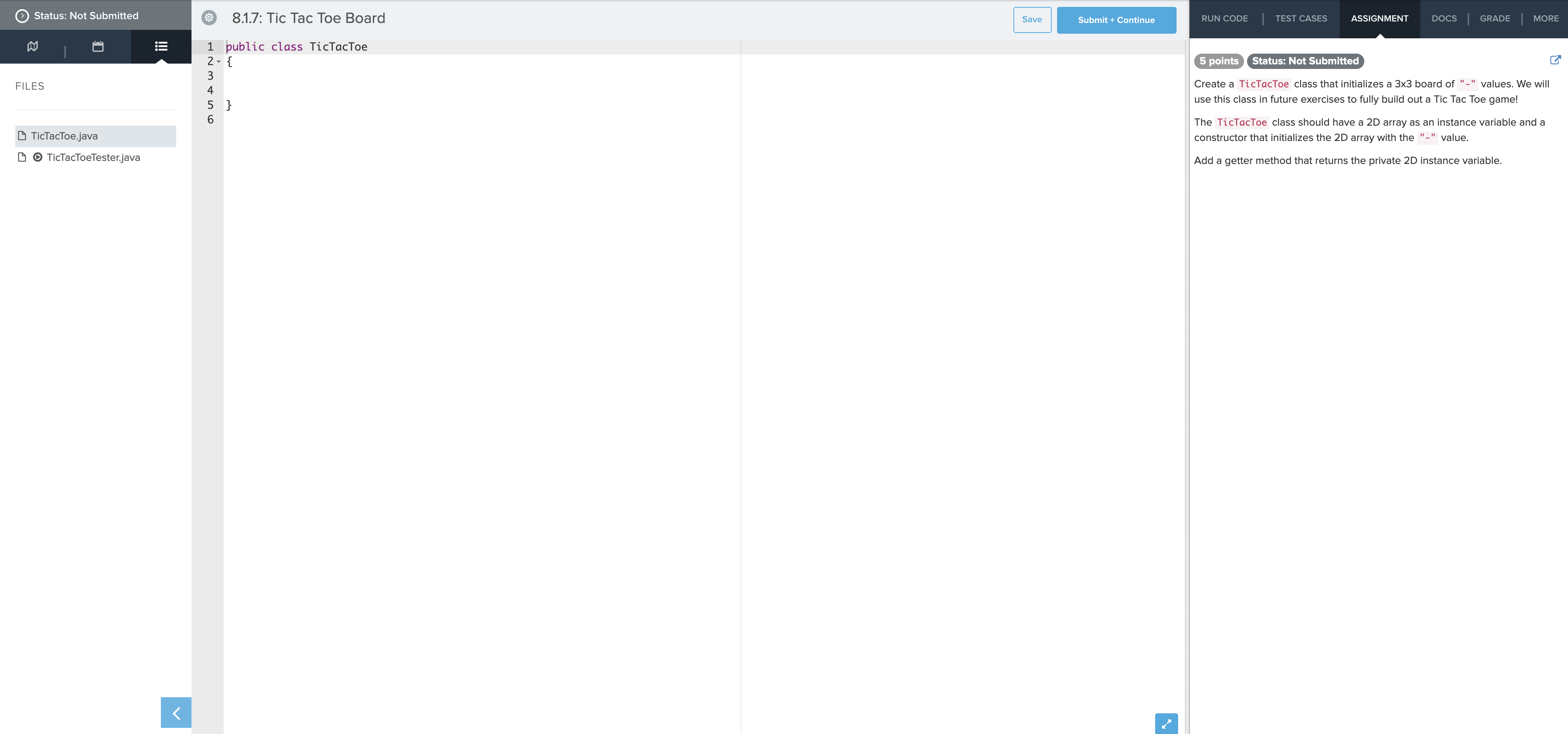 Solved Status: Not Submitted © 8.1.7: Tic Tac Toe Board Save | Chegg.com
