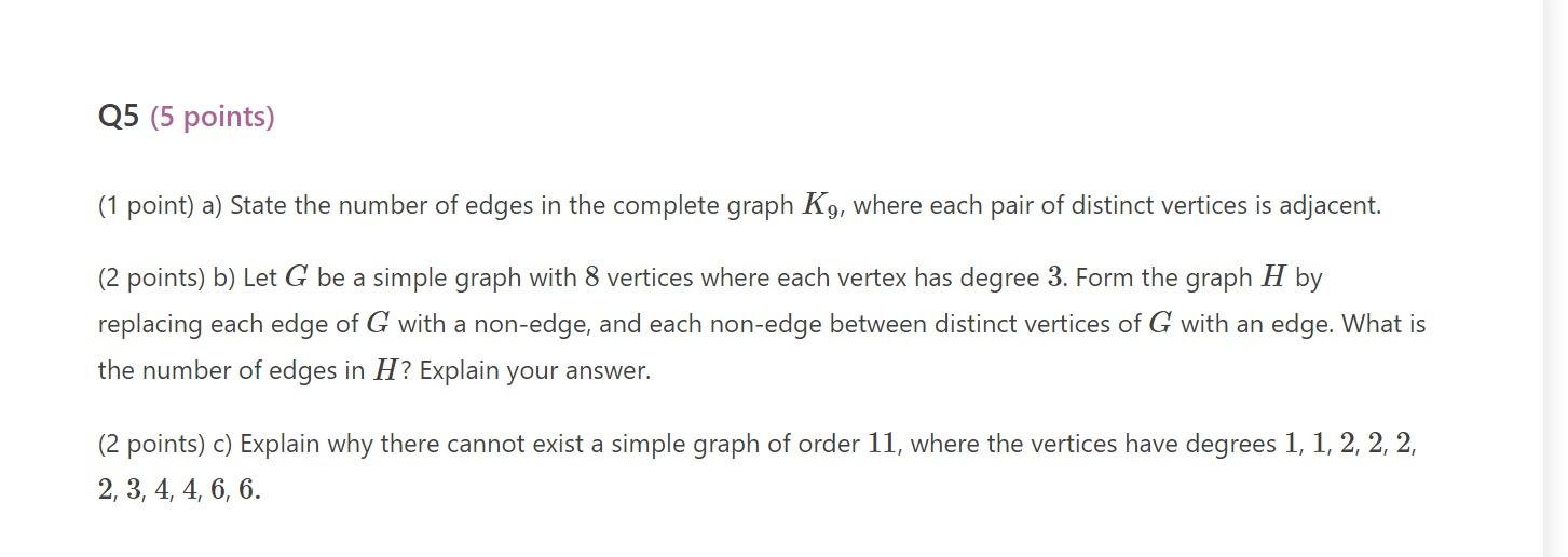 Solved Q5 (5 points) (1 point) a) State the number of edges | Chegg.com