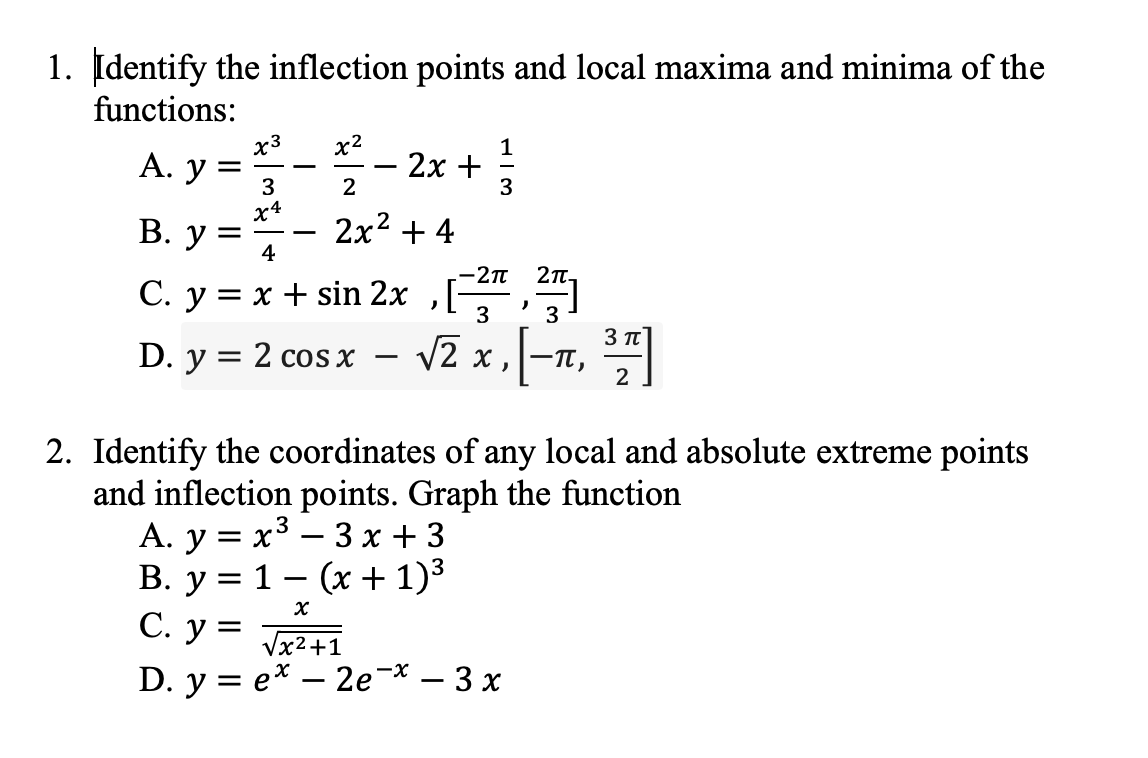 Solved 1. Identify the inflection points and local maxima | Chegg.com